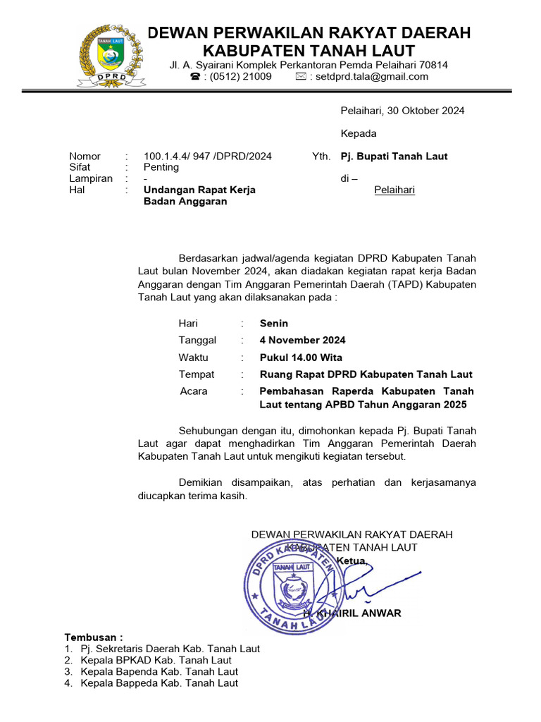 Undangan Raker - TAPD | PDF