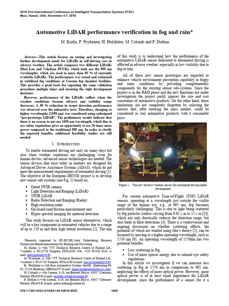 LiDAR Performance in Fog and Rain | PDF | Lidar | Infrared