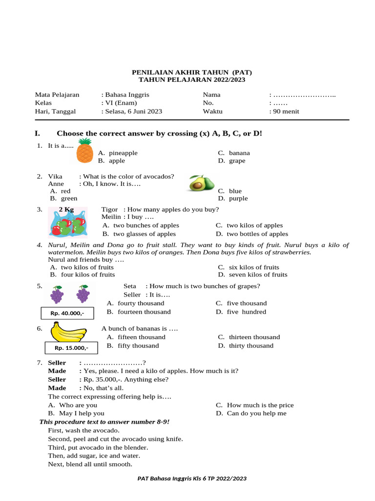 SOAL B.ING PAT 2023 | PDF