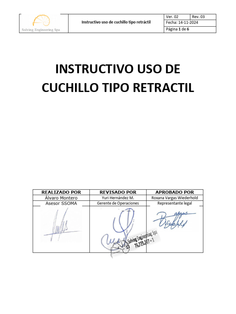 INSTRUCTIVO DE USO DE CUCHILLO RETRACTIL - Solving.2024.v2 | PDF | Cuchillo
