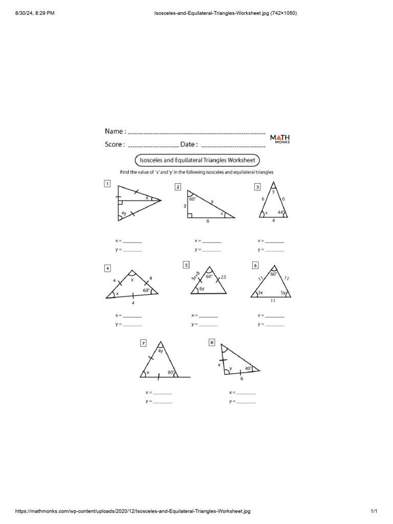 Isosceles and Equilateral Triangles Worksheet | PDF