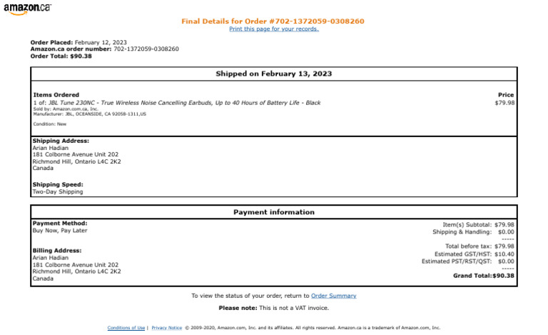 Amazon - Ca - Order 702-1372059-0308260 | PDF | Government Finances ...