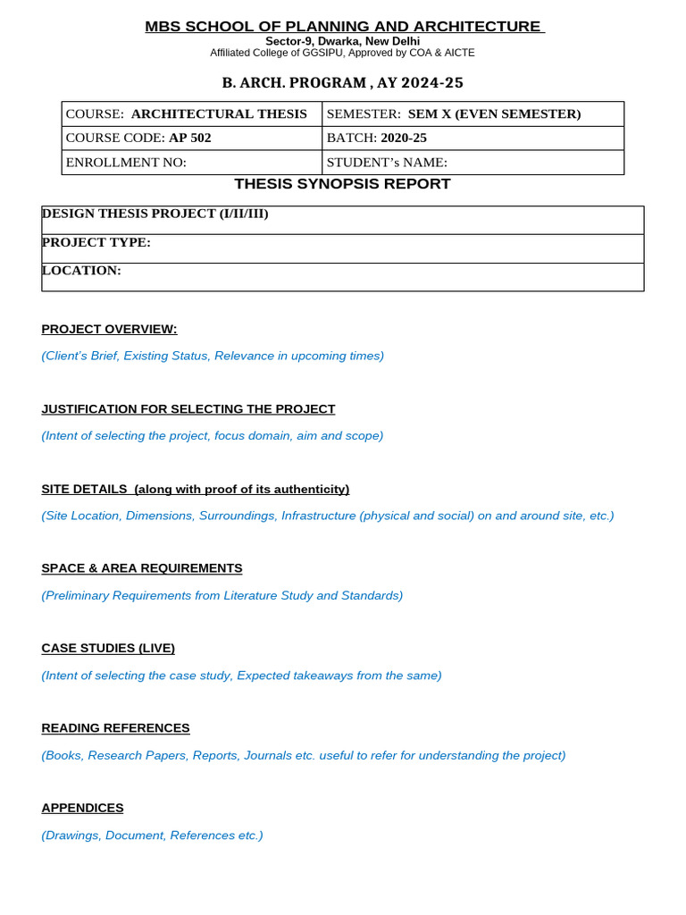 AP 502_THESIS SYNOPSIS SUBMISSION _Format | PDF