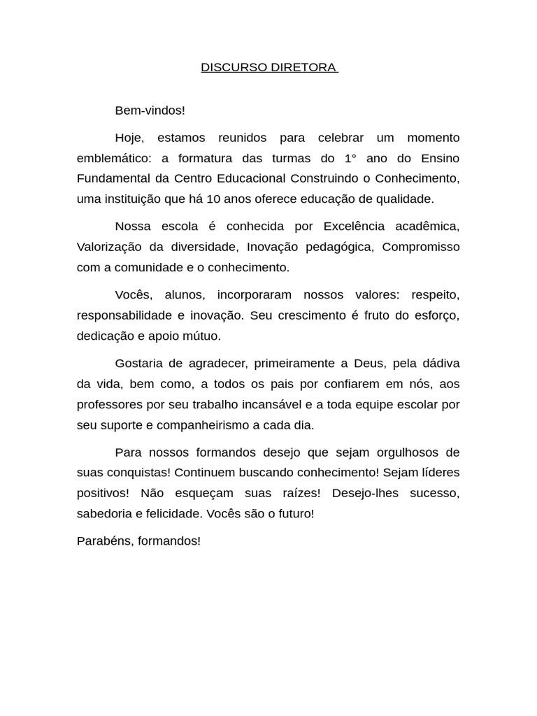 Discurso Diretora | PDF