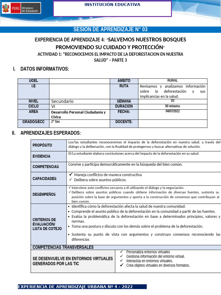 2° DPCC Sesión 3 Eda 4 Rural | PDF | Aprendizaje | Deforestación