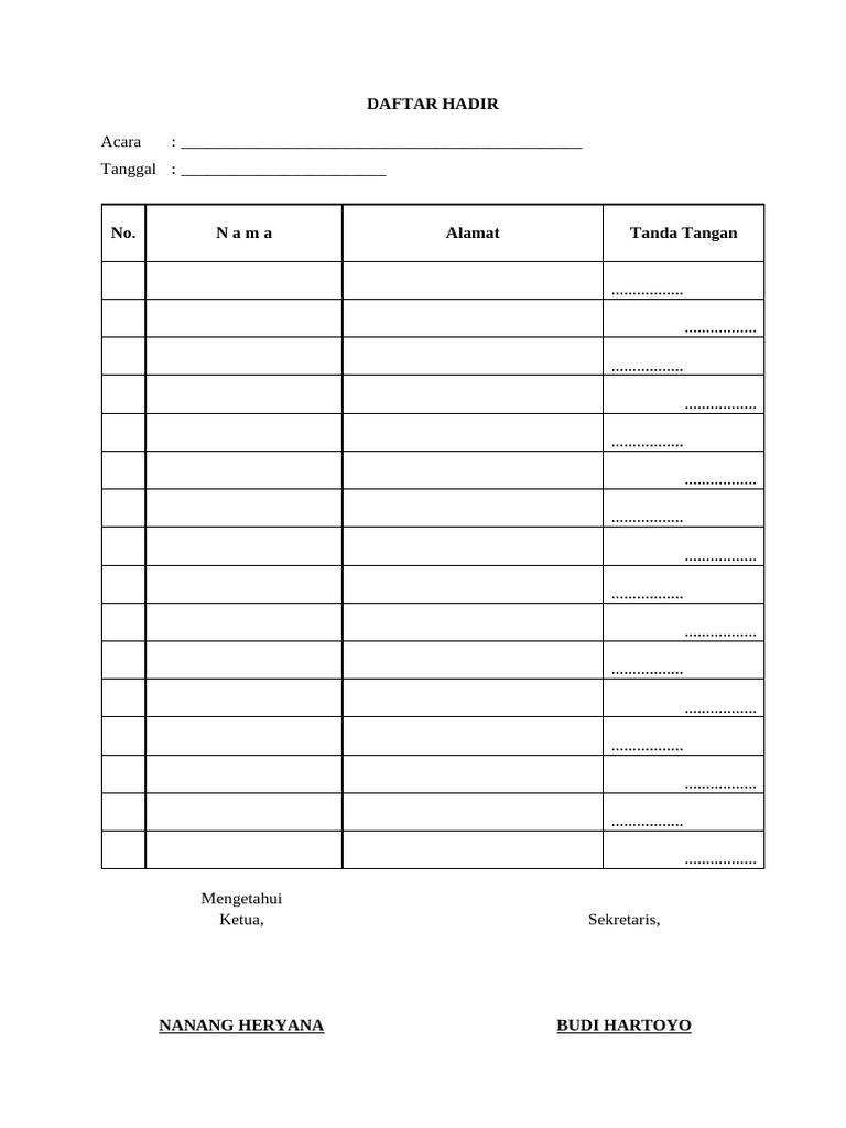 Form. Daftar Hadir | PDF