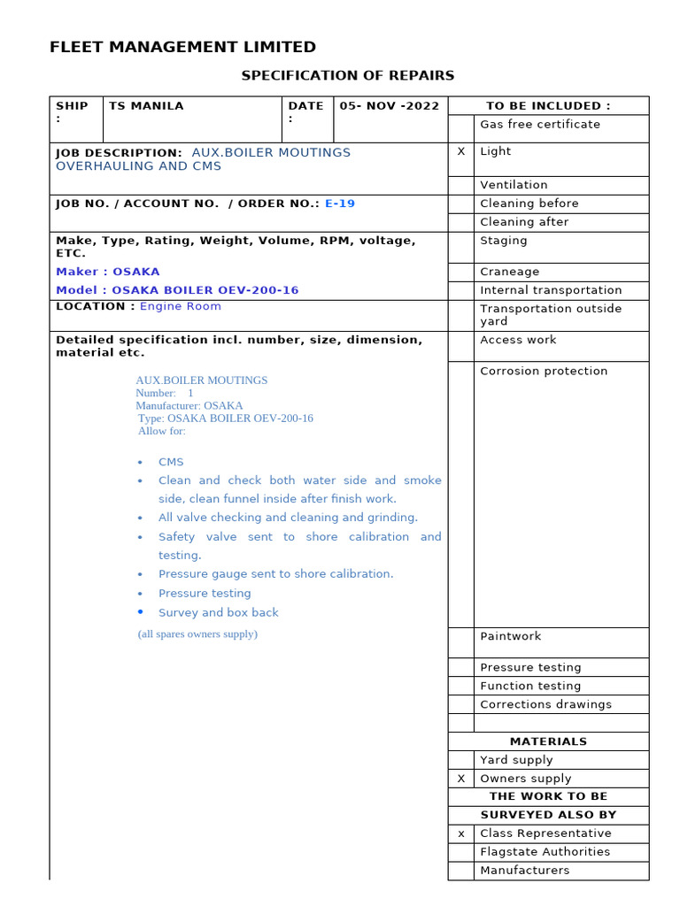 E 19-AUX BOILER SURVEY CMS | PDF | Boiler