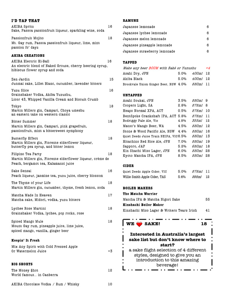 Akiba menu | PDF