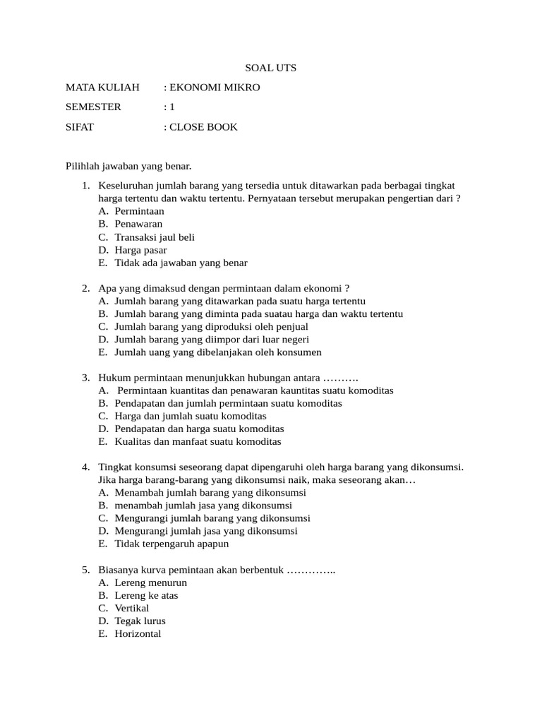 SOAL UTS EKONOMI MIKRO | PDF