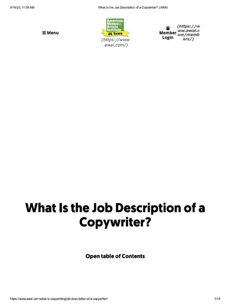 What Is The Job Description of A Copywriter - AWAI | PDF