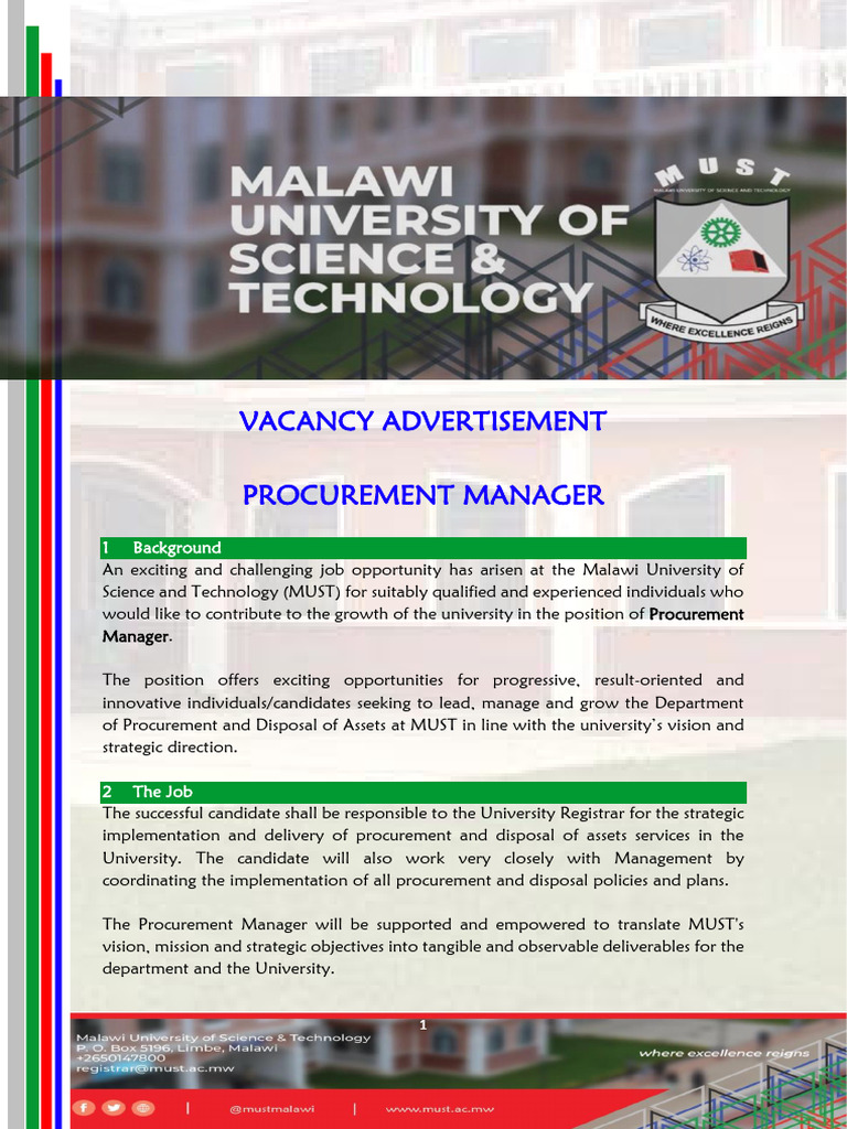 Advert for Procurement Manager141224 | PDF | Procurement | Supply Chain