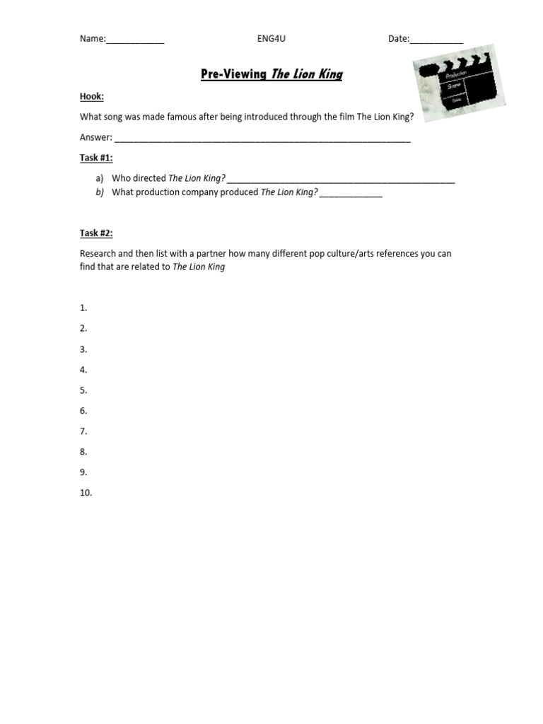 Hamlet VS Lion King - Film Pairing Worksheet | PDF | Hamlet