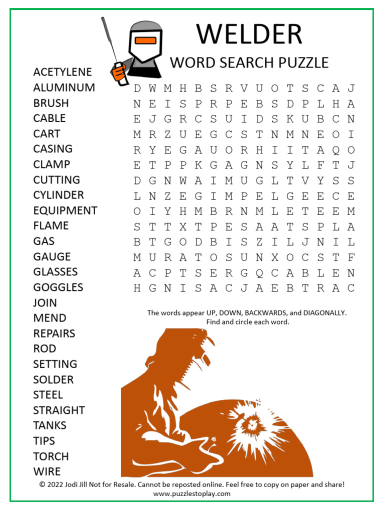 Welder Word Search Puzzle | PDF | Welding | Construction