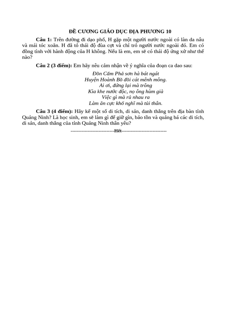 ĐỀ CƯƠNG GDDP 10 | PDF