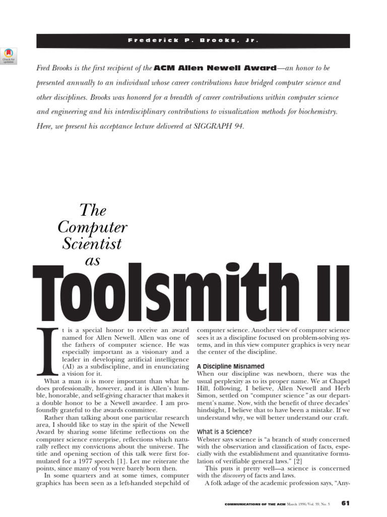 Brooks-The Computer Scientist As Toolsmith II | PDF | Science ...