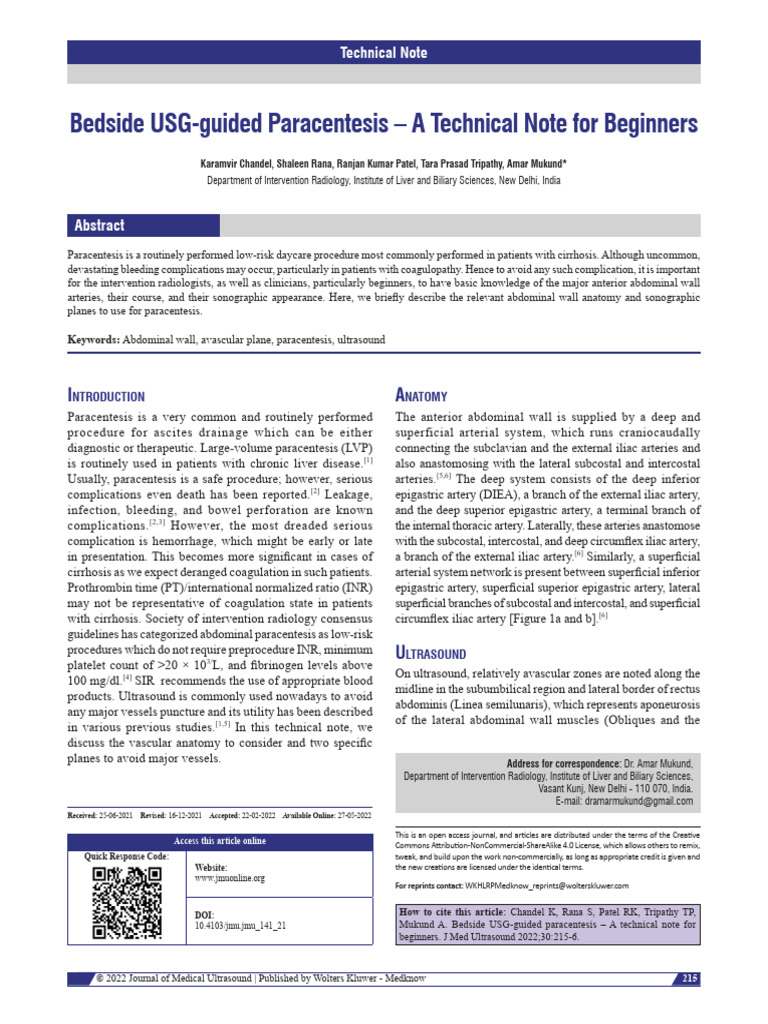 Ultrasound-Guided Paracentesis Techniques | PDF | Interventional ...