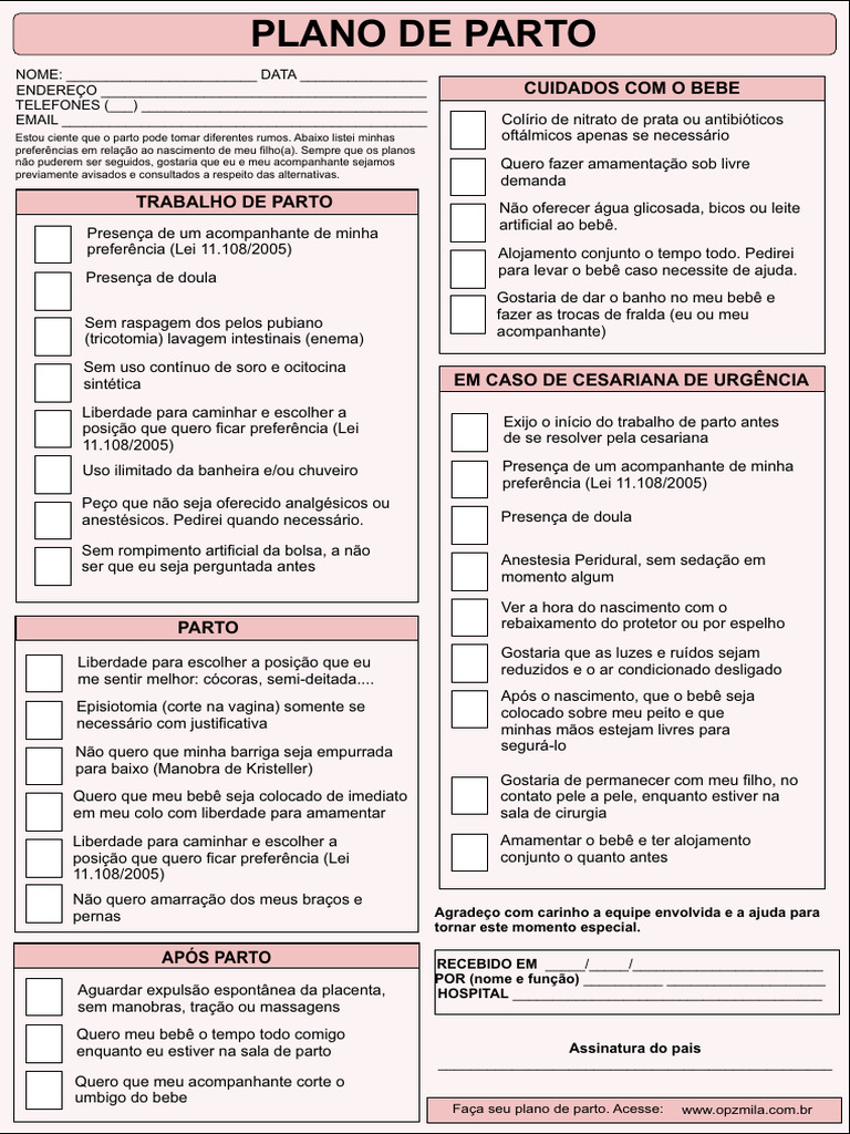 Plano de Parto | PDF | Parto | Especialidades médicas