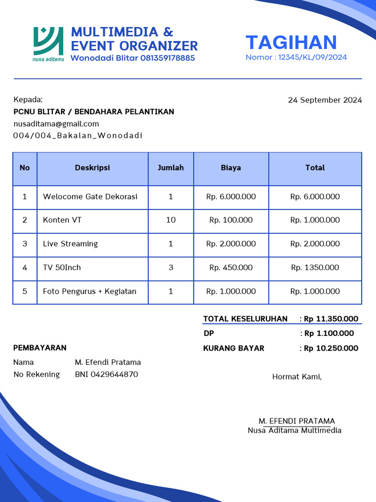 contoh invoice tagihan kegiatan | PDF