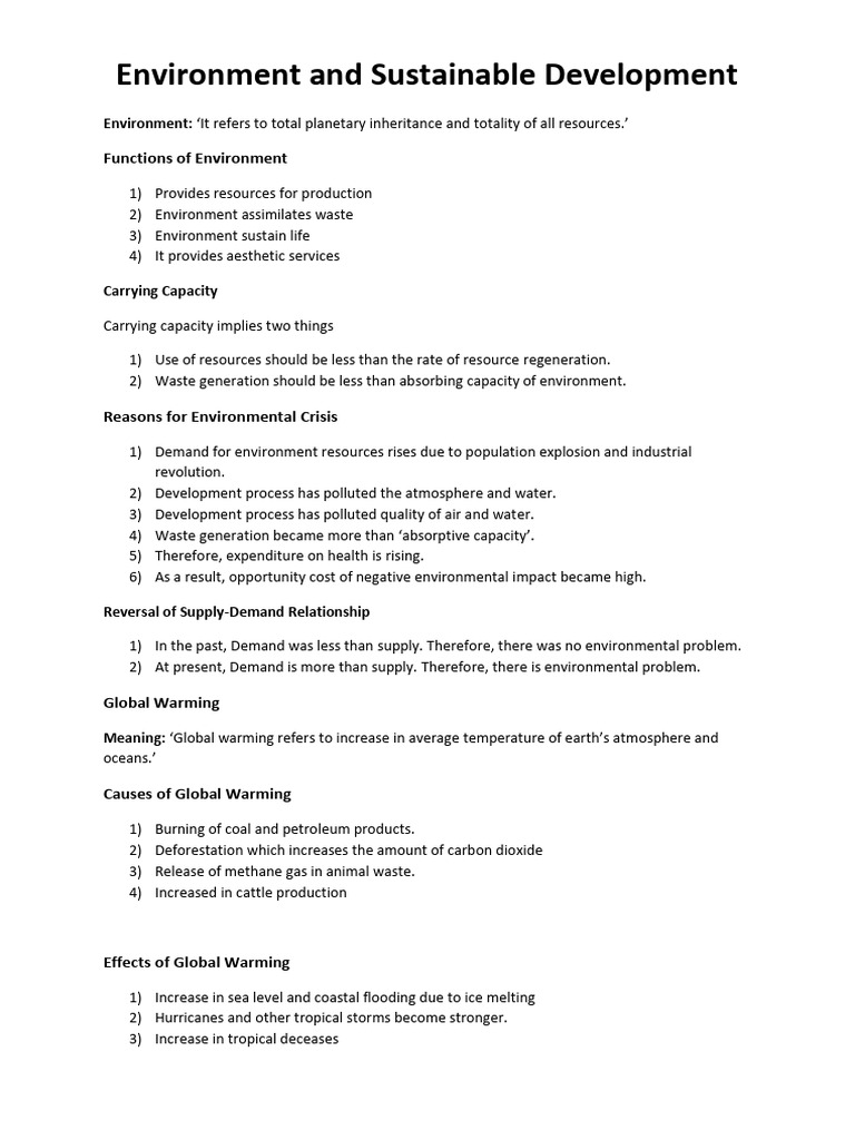 ENVIRONMENT AND SUSTAINABLE DEVELOPMENT | PDF | Natural Environment ...