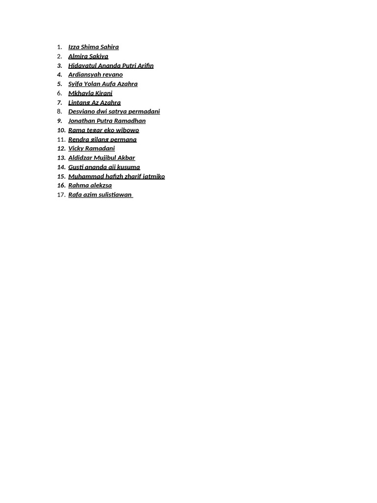 Tulisan Kelas 5B: Daftar Siswa | PDF