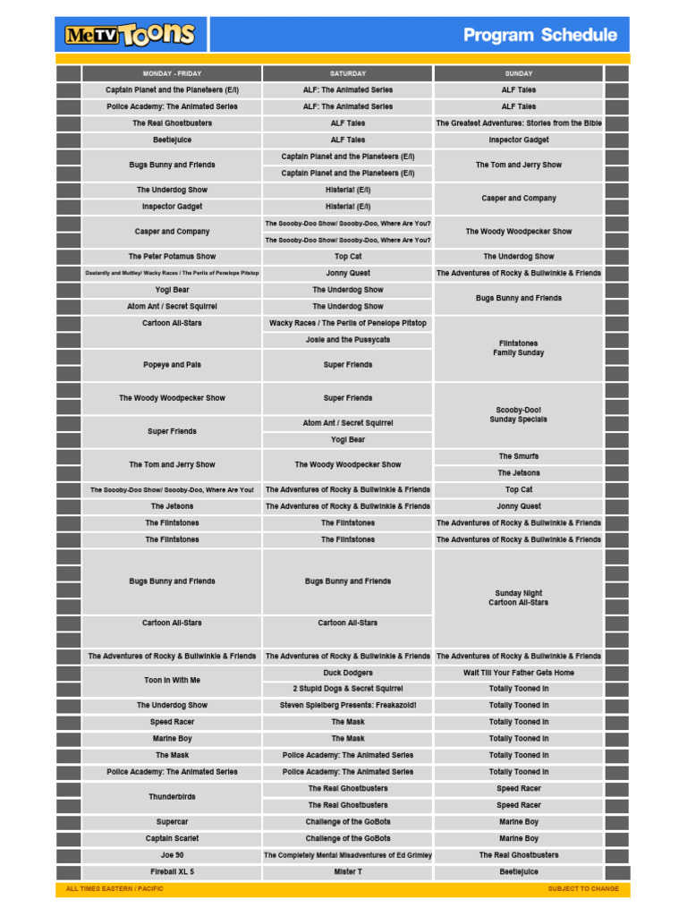 Miyk7-1728310856-PDF-metv Toons SCH 4q24 Eff. 10-7-24 E-P External | PDF | American Animated ...