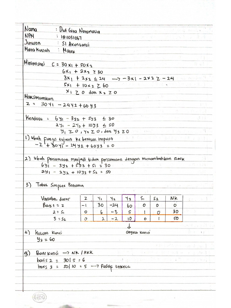 1911031067_Dwi Gita Noramalia_Tugas Simpleks | PDF