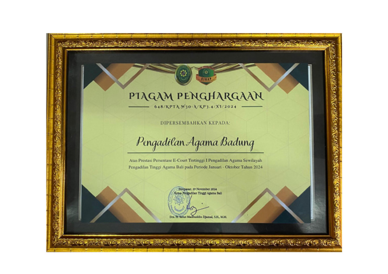 Penghargaan Ecourt Tertinggi Se PTA Bali 2024 | PDF