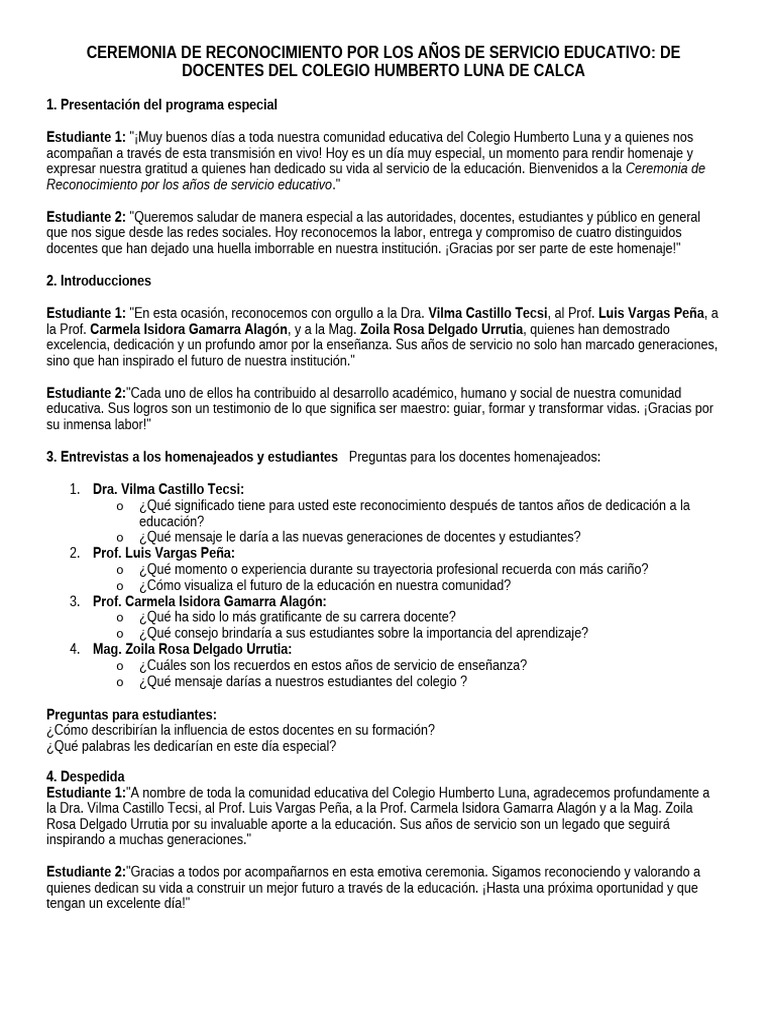 Ceremonia de Reconocimiento Por Los Años de Servicio Educativo | PDF ... Ceremonia de Reconocimiento Por Los Años de Servicio Educativo | PDF ...