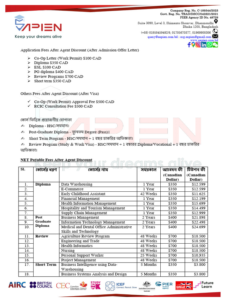 Tuition Fees Study & Work Permit | PDF | Business