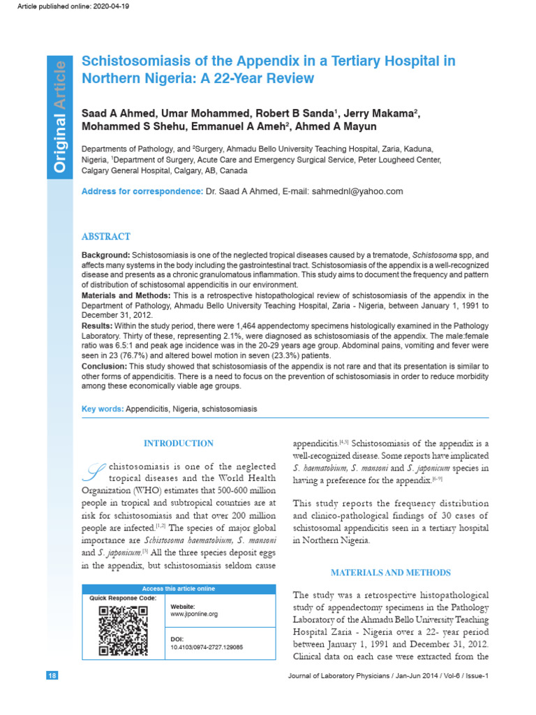 Ahmed Et Al. - 2014 - Schistosomiasis of The Appendix in A Tertiary Hosp | PDF | Immunology ...