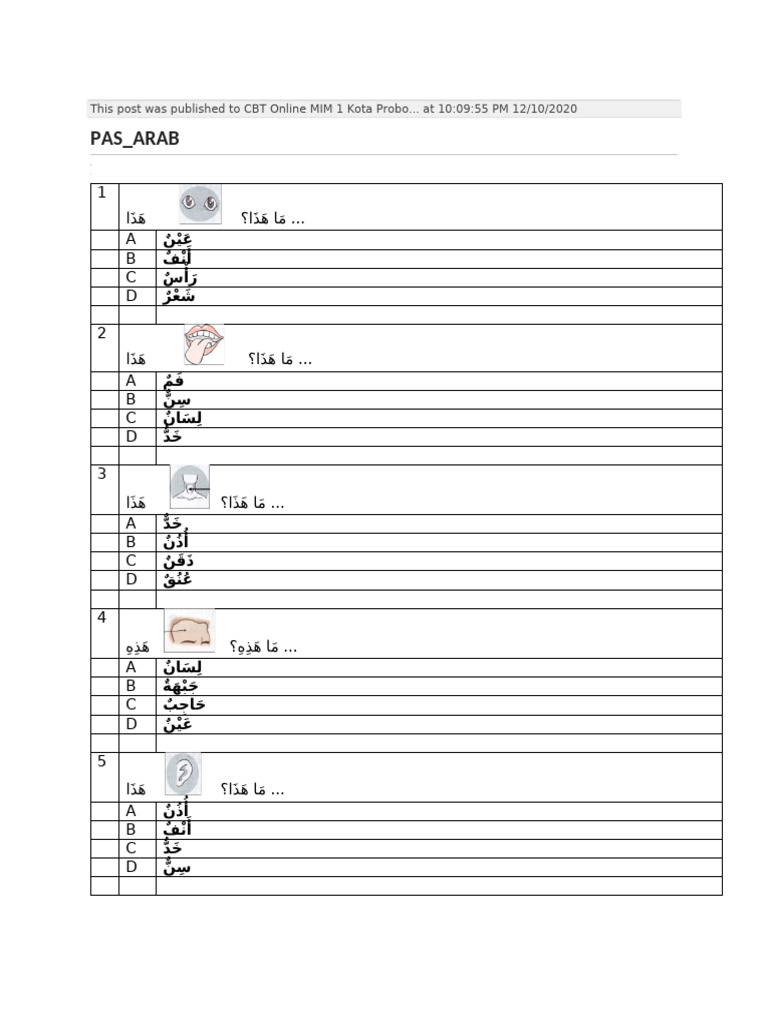 Format Soal CBT B.arab 5 | PDF