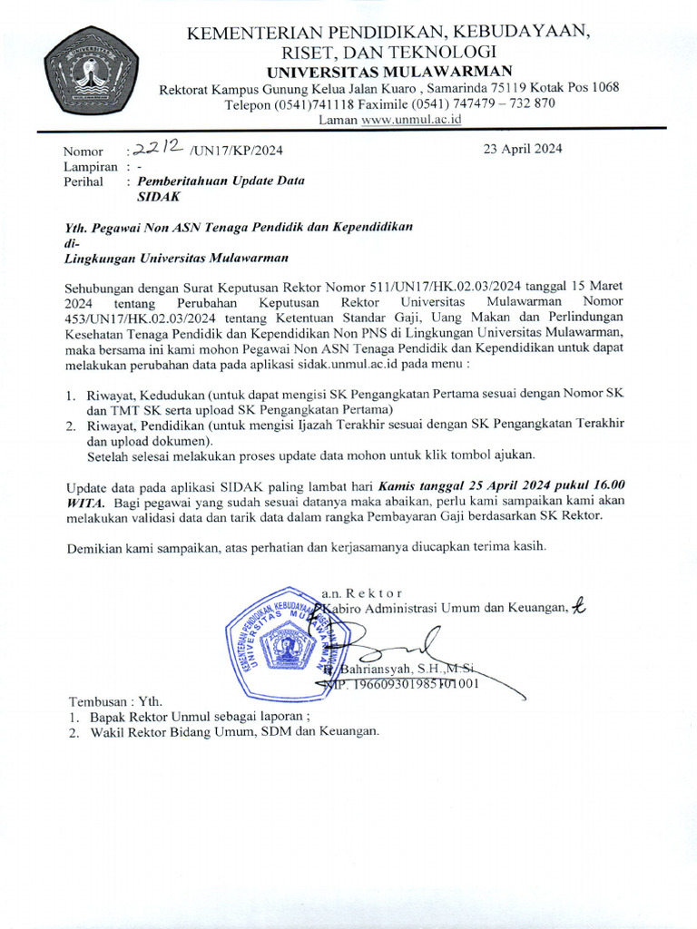 Pemberitahuan Update Data SIDAK Honorer 23 April 2024 | PDF