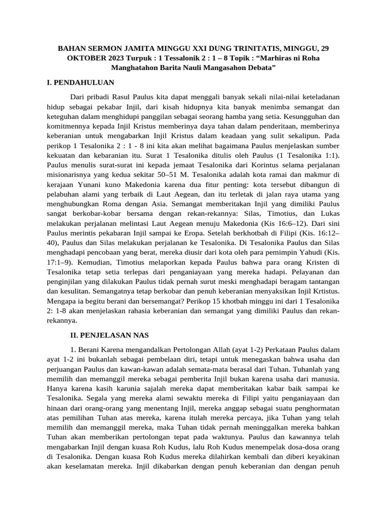 Bahan Sermon Jamita Minggu Xxi Dung Trinitatis | PDF