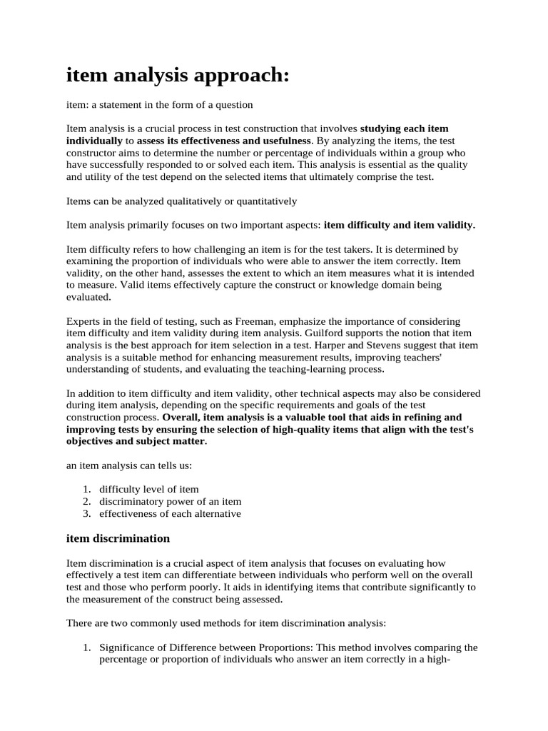 item analysis approach | PDF | Validity (Statistics)