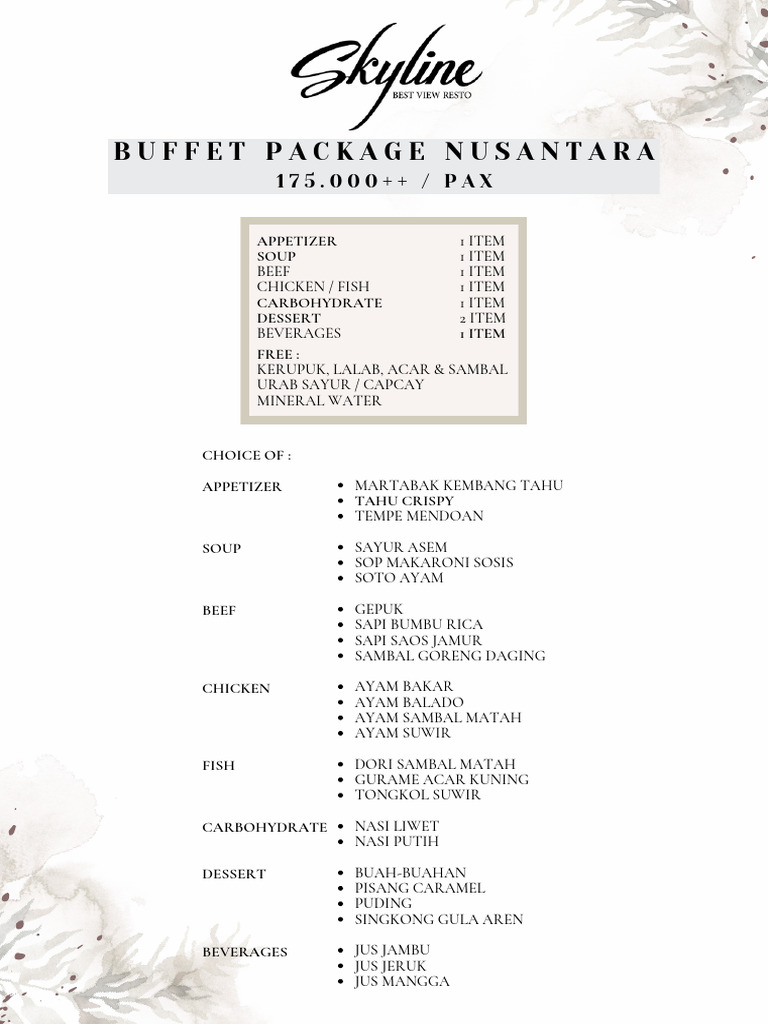 Skyline Buffet Package 2024 | PDF | Desserts | Hors D'oeuvre