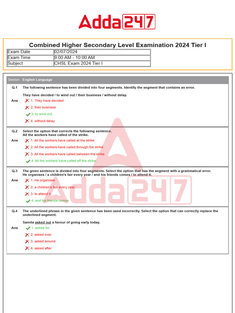 SSC CHSL 2024 Tier I English Practice | PDF | Drink | Circle