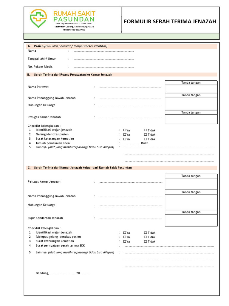 Formulir Serah Terima Jenazah 11.1 | PDF