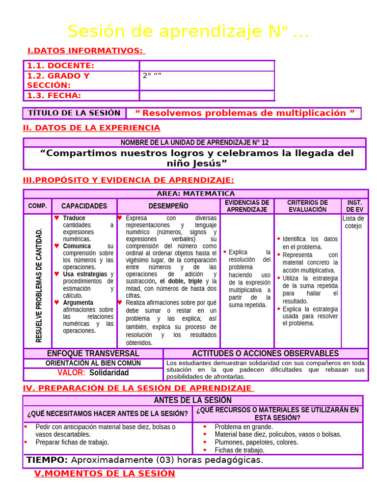 Sesión Resolvemos Problemas de Multiplicación Maestra Janet | PDF | Aprendizaje | Cognición