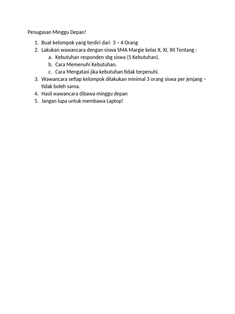 Penugasan Wawancara Siswa SMA Margie | PDF