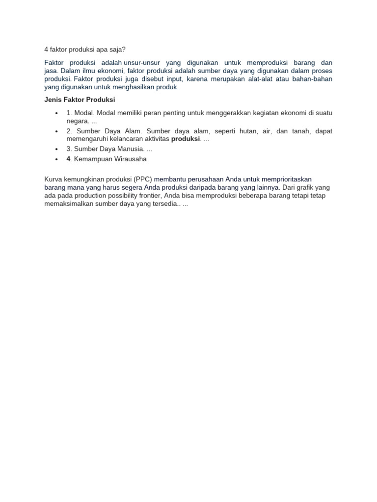 4 Faktor Produksi Apa Saja | PDF