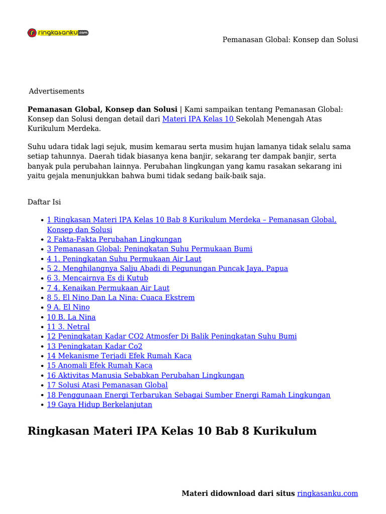 Solusi Pemanasan Global Kelas 10 | PDF