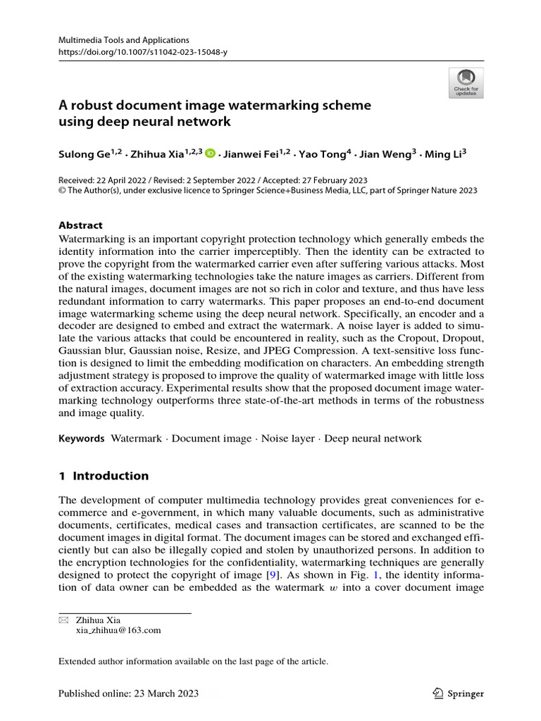 A Robust Document Image Watermarking Scheme Using DNN | PDF | Deep Learning | Data Compression