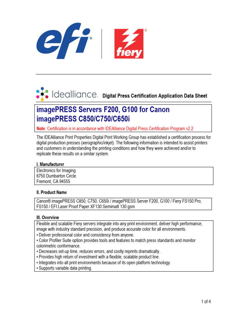DPC ADS EFI Fiery Canon C850 C750 C650i | PDF | Printer (Computing) | Computing