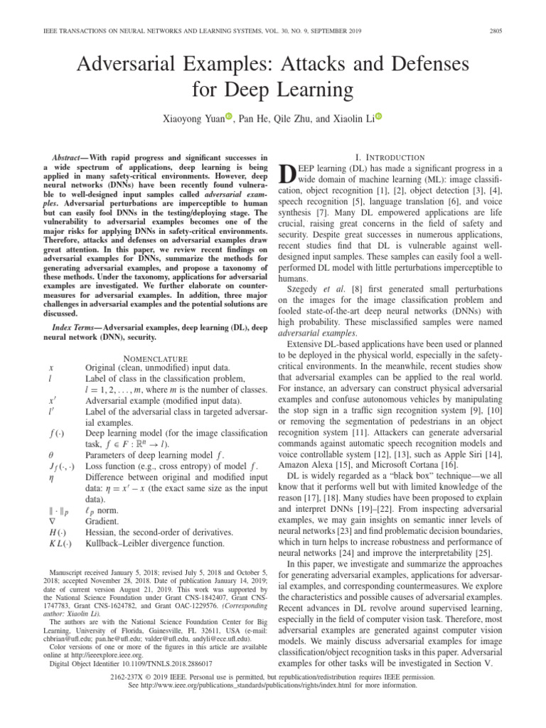 Adversarial Examples Attacks And Defenses For Deep Learning Pdf