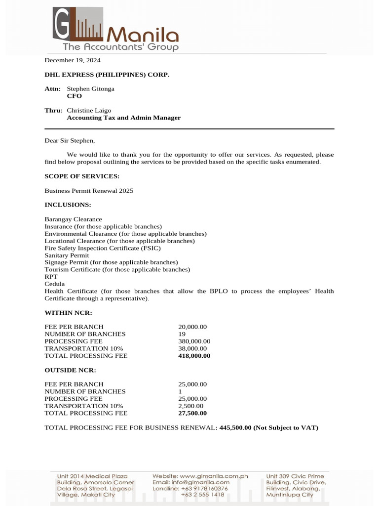 Business Permit Renewal Proposal 2025 | PDF | Metro Manila | Makati