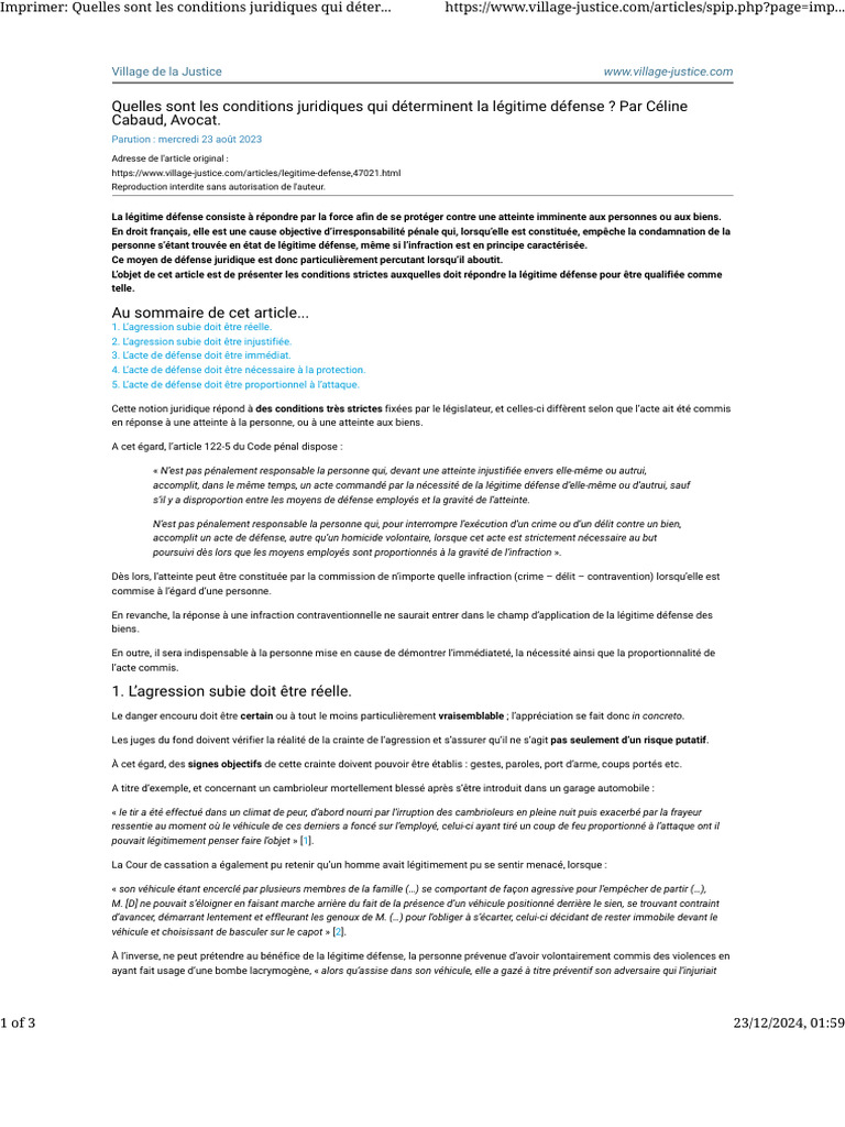 Conditions de la légitime défense en droit | PDF | Loi criminelle | Loi ...