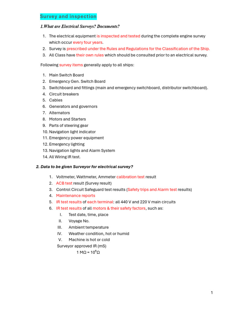 Electrical Survey Preparation Guide | PDF | Electric Motor | Electric ...