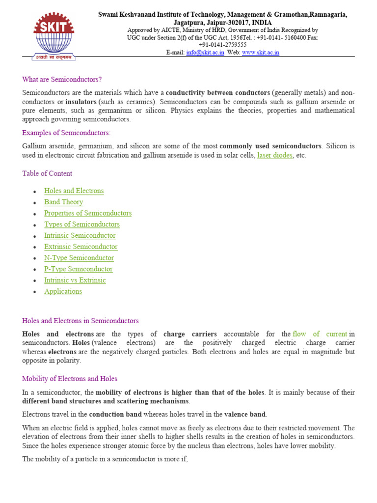 Unit 5 Semiconductor | PDF | Semiconductors | Electrical Resistivity And Conductivity