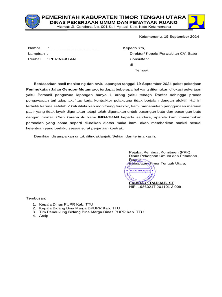 Surat Teguran CV. SABA CONSULTANT | PDF