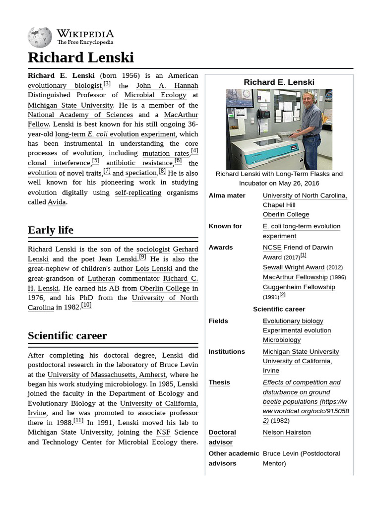 Richard_Lenski | PDF | Evolution | Biological Evolution